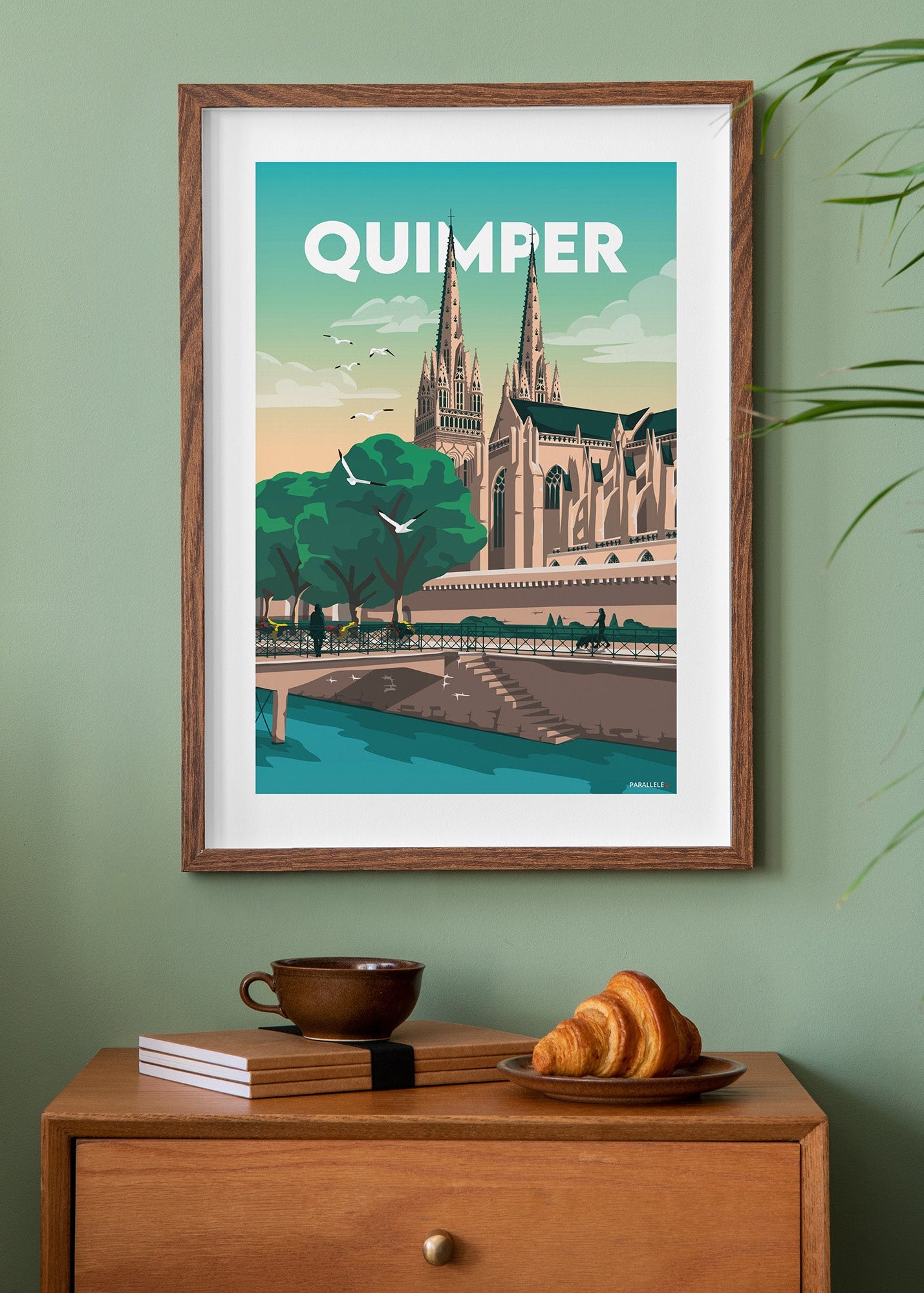 Affiche "Quimper" Bretagne Finistère Sud ville cathédrale poster déco ...