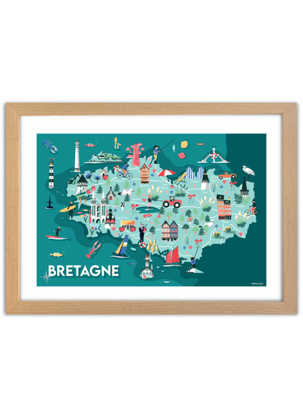 Affiche "Carte illustrée de la Bretagne" Map Bretagne Déco Vintage ...